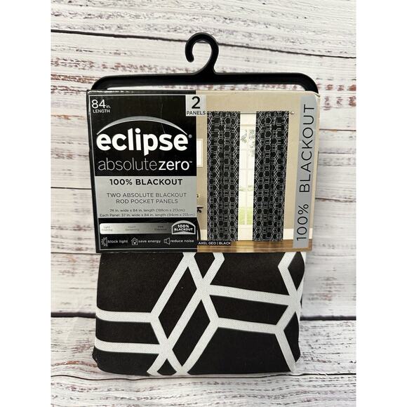 Eclipse | Accents | Eclipse Absolute Blackout 84 In Rod Pocket Panel Pair Black Geo Curtains New ...